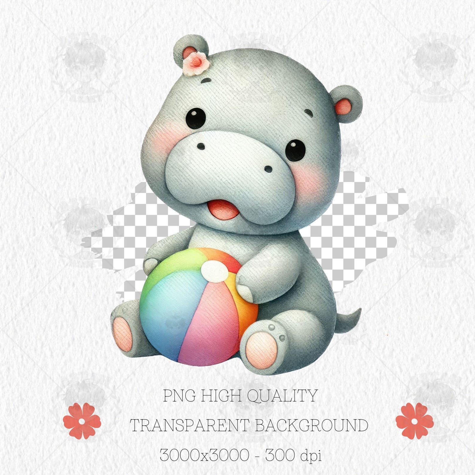 Cute Baby Hippo Watercolor Clipart, Baby Shower Clipart, Baby Animals ...