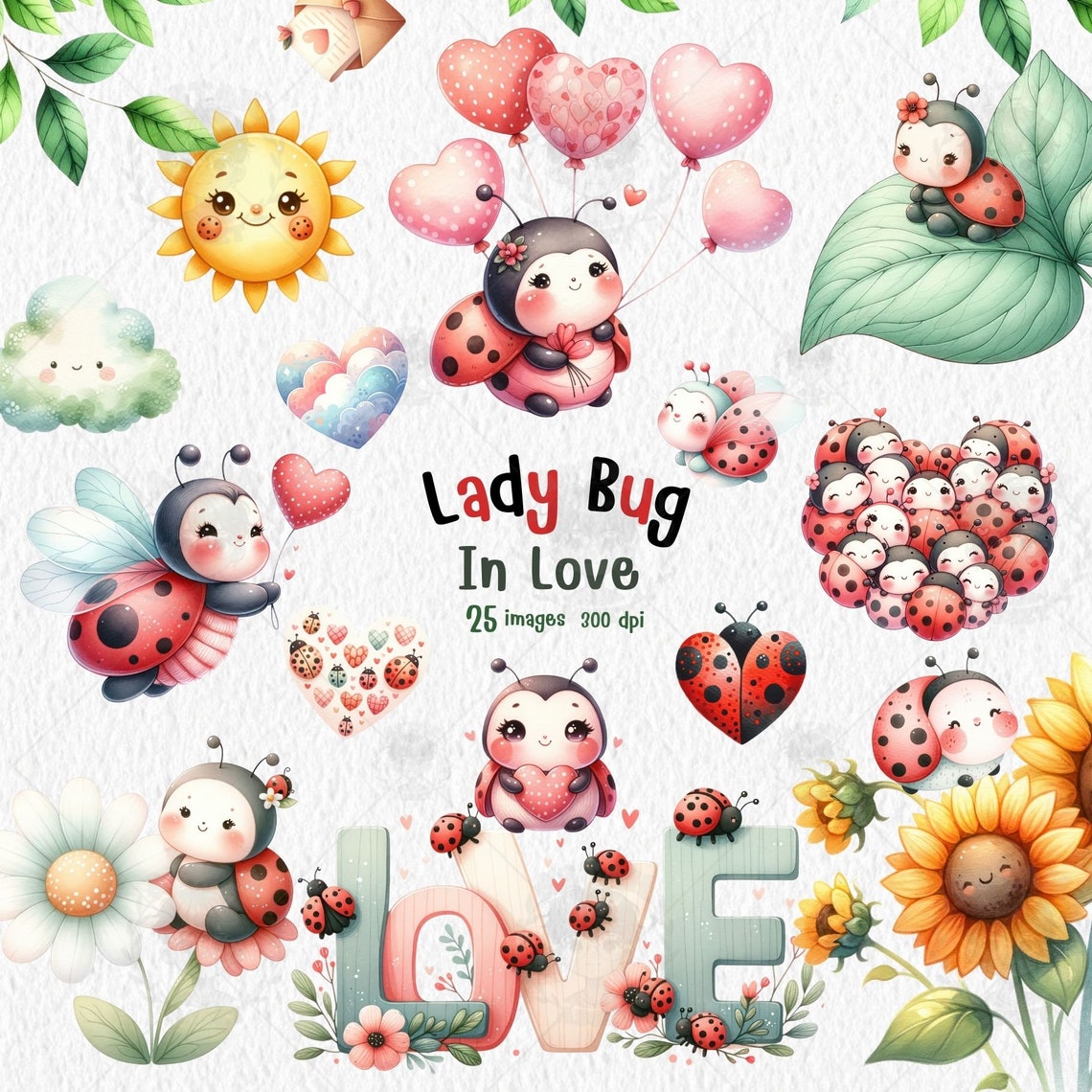 Cute Ladybug in Love Water Color Clipart ,valentine Animals Decor,png ...