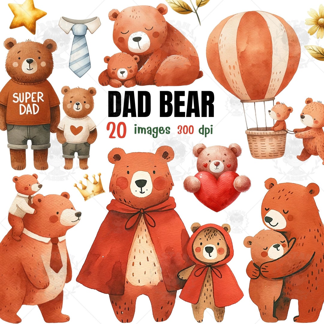 Papa Bear Watercolor Clipart ,dad Bear PNG, Father's Day Gifts, Gifts ...