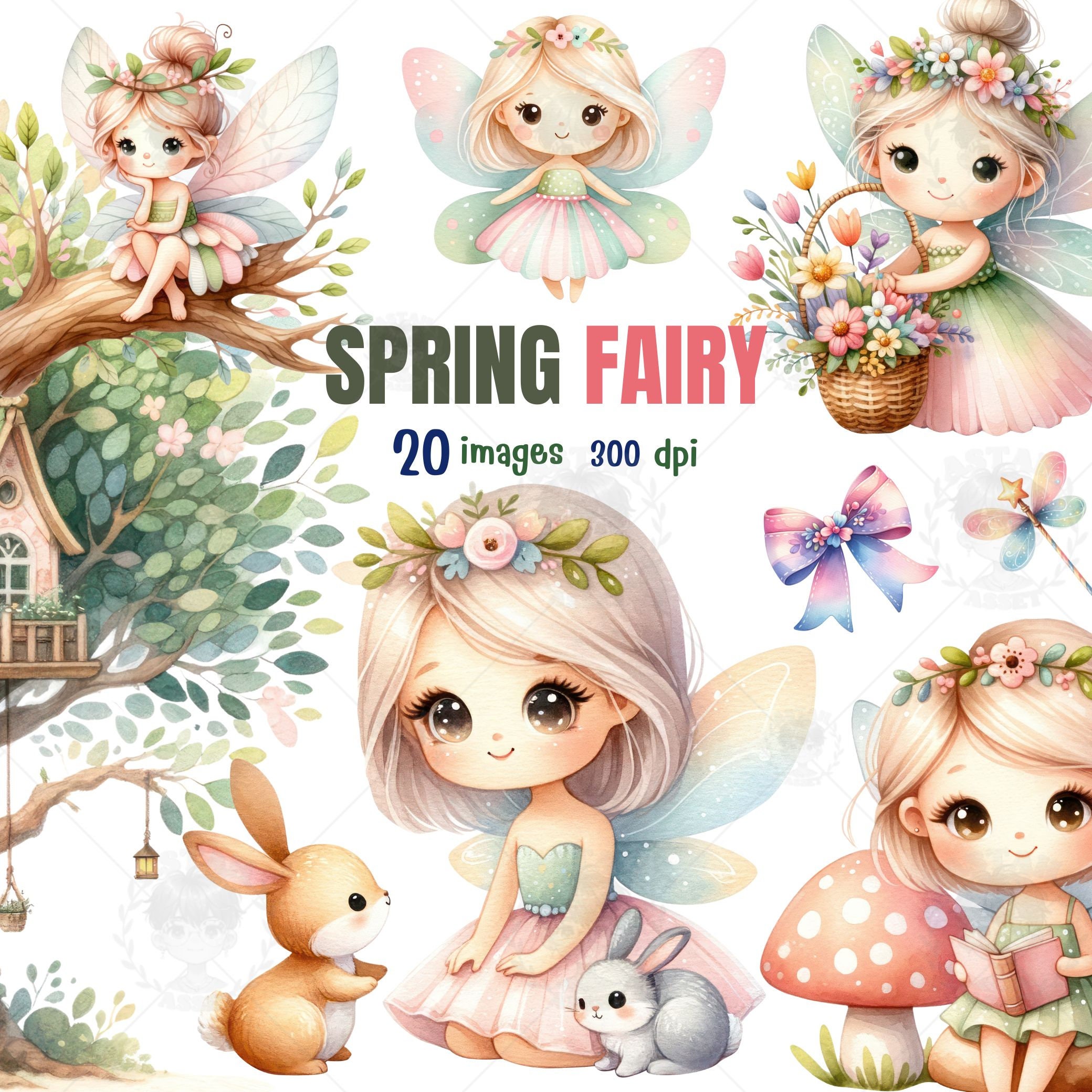 Blossoming Spring Fairy Watercolor Clipart Collection, Delightful Pixie ...