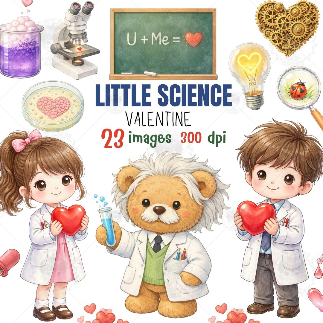 Science Valentine Clipart PNG Bundle | Watercolor STEM Kids Sublimation ...