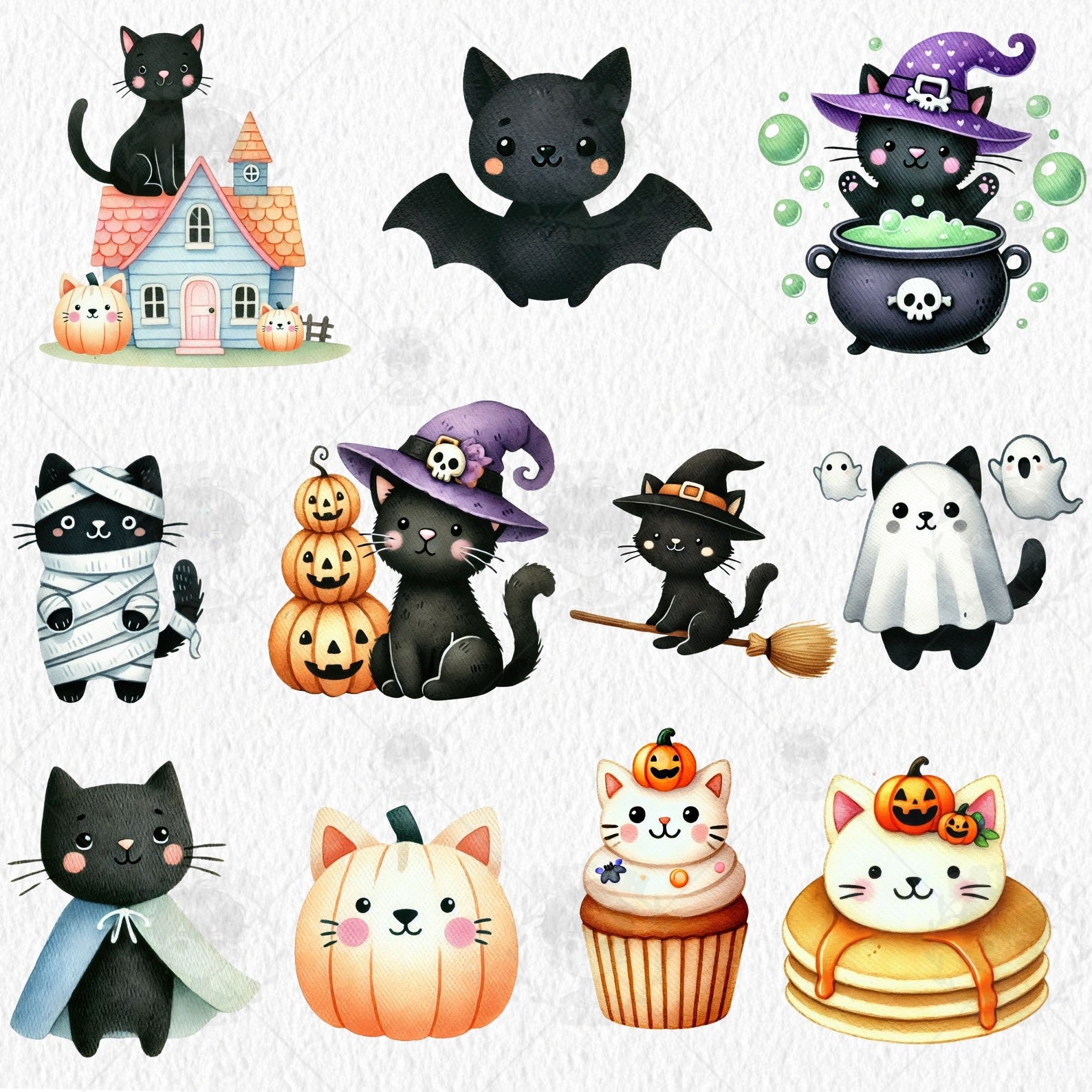 Halloween Black Cat Png,cat Watercolor Clipart, Halloween PNG, Black ...