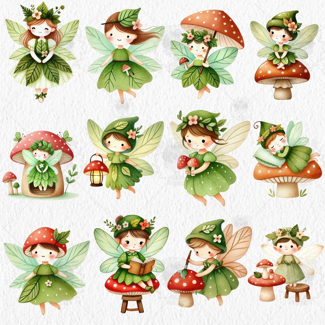 Fairy Mushroom Watercolor Clipart, Fairy Garden Clipart, Cute Fairy ...