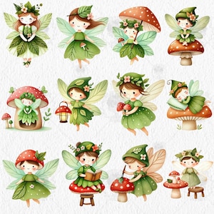 Fairy Mushroom Watercolor Clipart, Fairy Garden Clipart, Cute Fairy ...