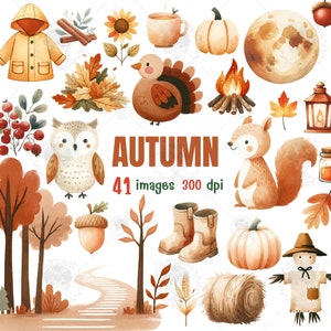 Autumn Watercolor Clipart, Fall Clipart, Fall Leaves Clipart, Pumpkin ...