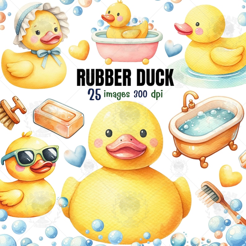 Rubber Duck Watercolor Clipart: Baby Shower Graphics (PDF) - Etsy