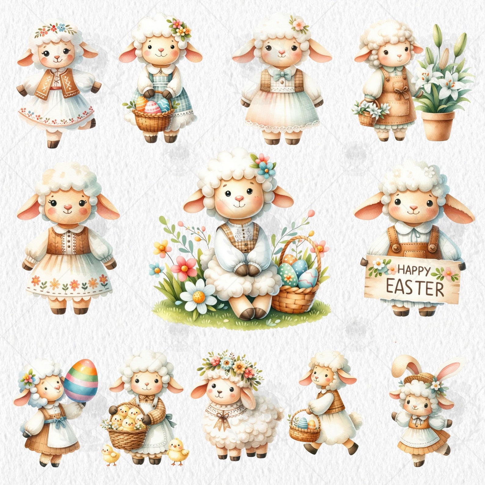Easter Sheep Clipart, Water Color Clipart ,cute Sheep Clipart, Happy ...