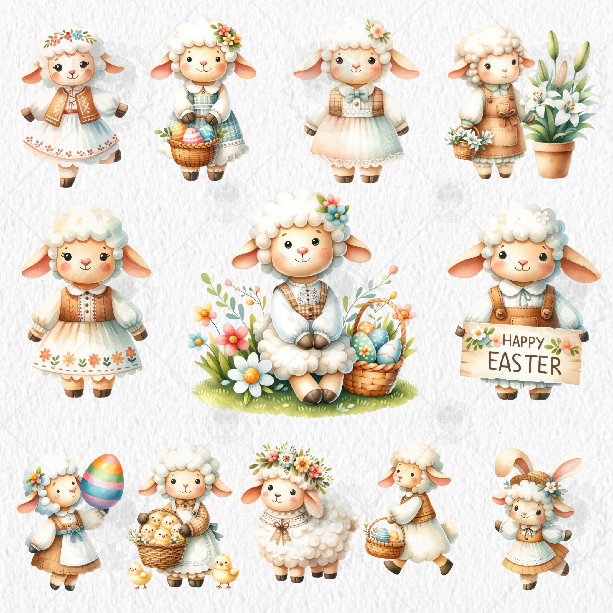 Easter Sheep Clipart, Water Color Clipart ,cute Sheep Clipart, Happy ...