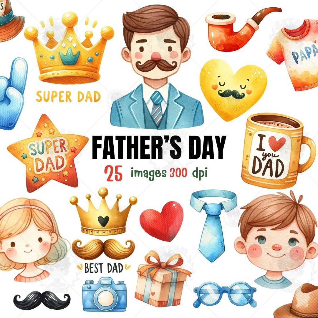 Father's Day Clipart, Watercolor Clipart, Happy Fathers Day, Kids ...