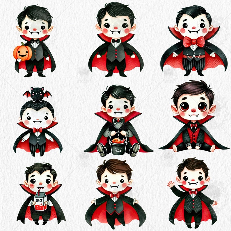 Vampire Watercolor Clipart, Halloween PNG, Spooky Clipart, Cute ...