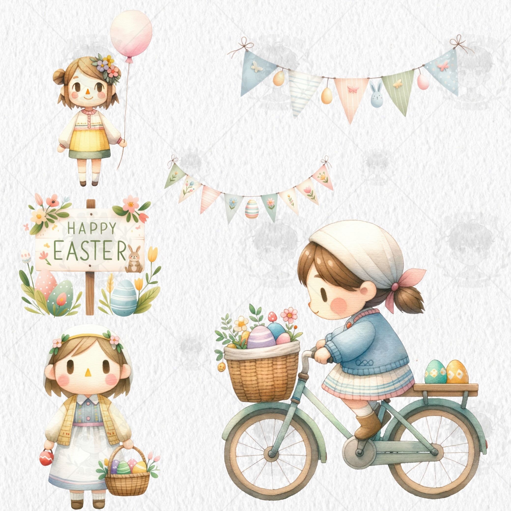 Cute Girl Easter, Watercolor Clipart ,child Easter Gift, Happy Easter ...