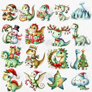 Christmas Dinosaur Watercolor Clipart: Festive Dino Pngs (35 Files) - Etsy