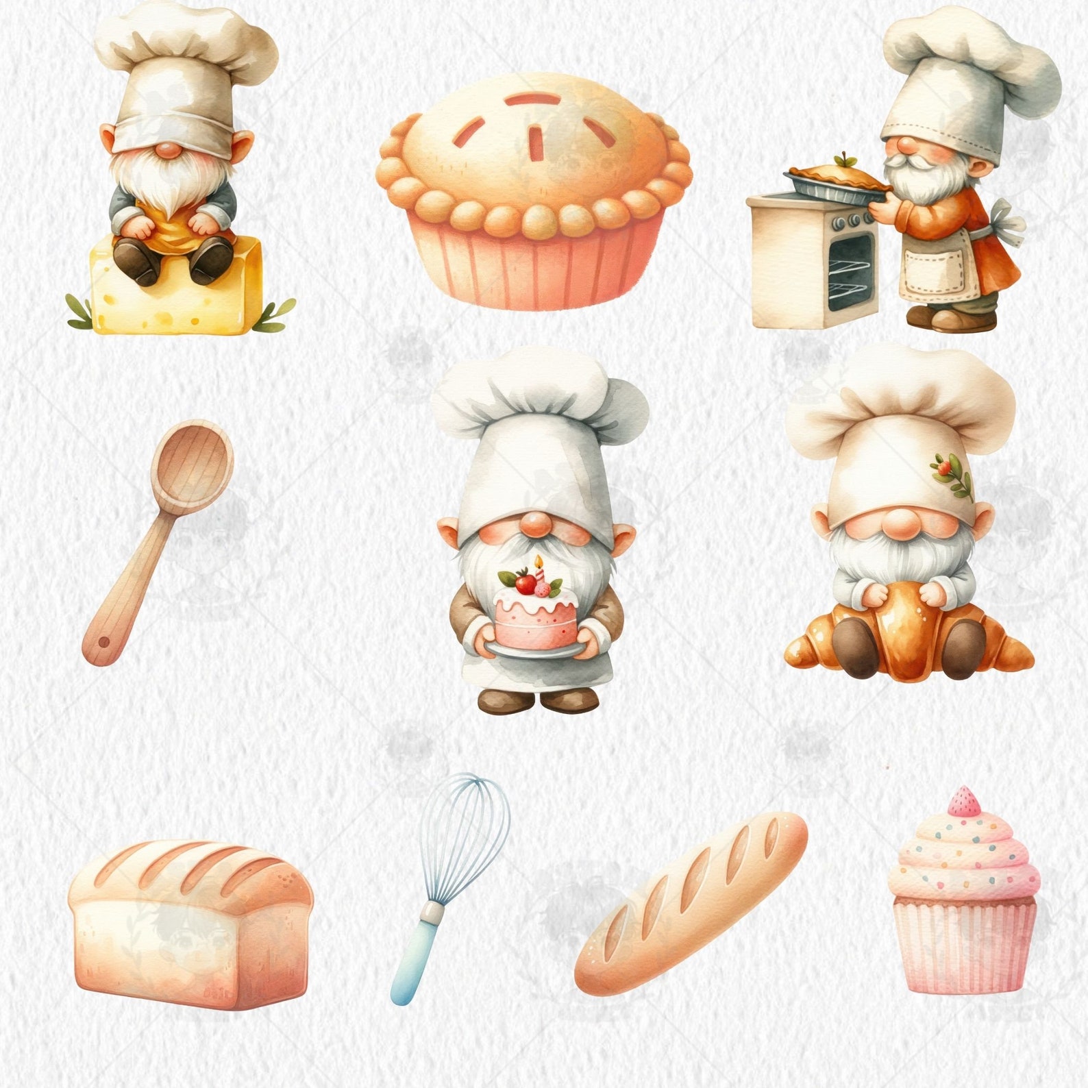Gnome Bakery Watercolor Clipart, Gnome Pastry Chef Clipart, Sweet Gnome ...