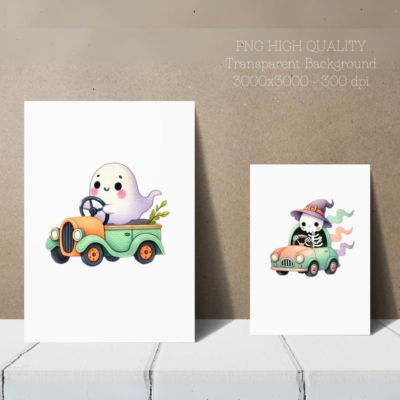 Halloween Car Watercolor Clipart: Spooky PNG Images (300 DPI) - Etsy