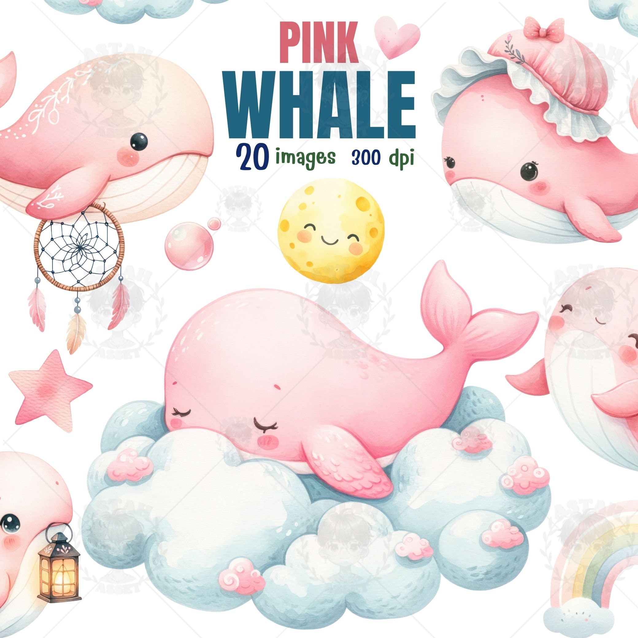Pink Whale Baby Shower ,cute Whale ,watercolor Clipart ,undersea ...