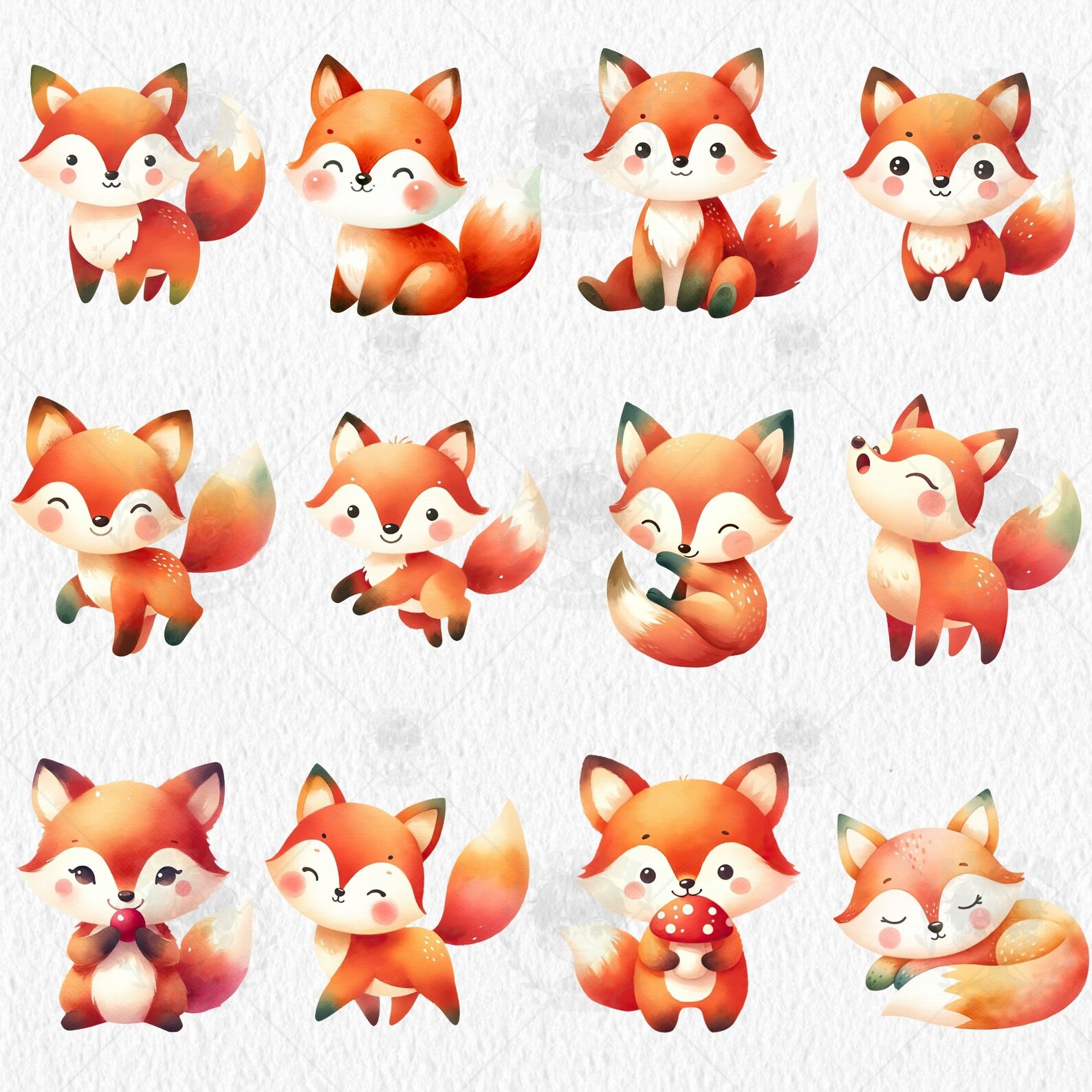 Cute Fox Watercolor Clipart, Fox PNG, Animals Baby Shower, Fox Nursery ...
