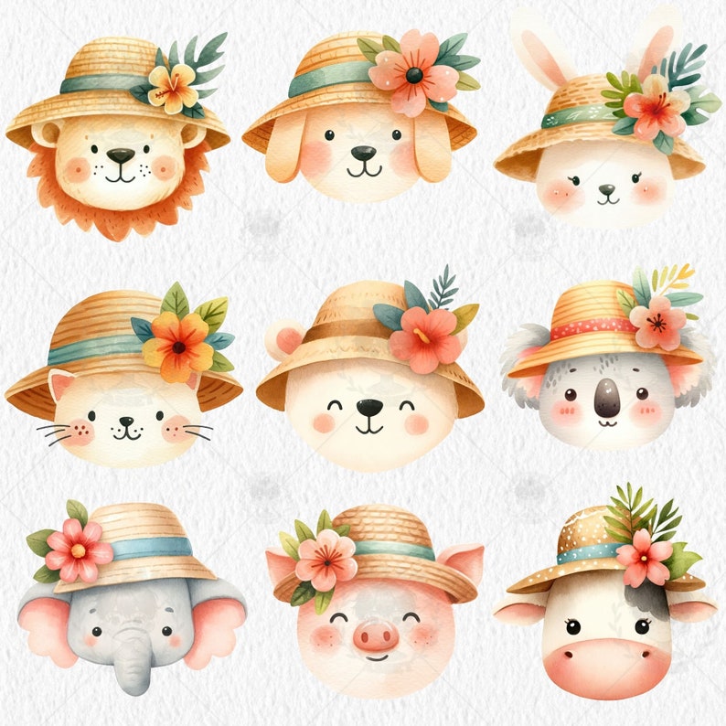 Summer Animals Clipart, Summer Watercolor Clipart, Hello Summer PNG ...