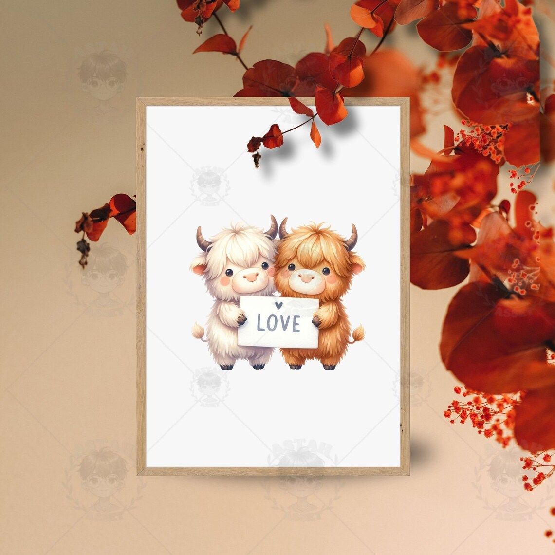 Cute Couple Highland Cows Water Color Clipart ,valentine Animals Decor ...
