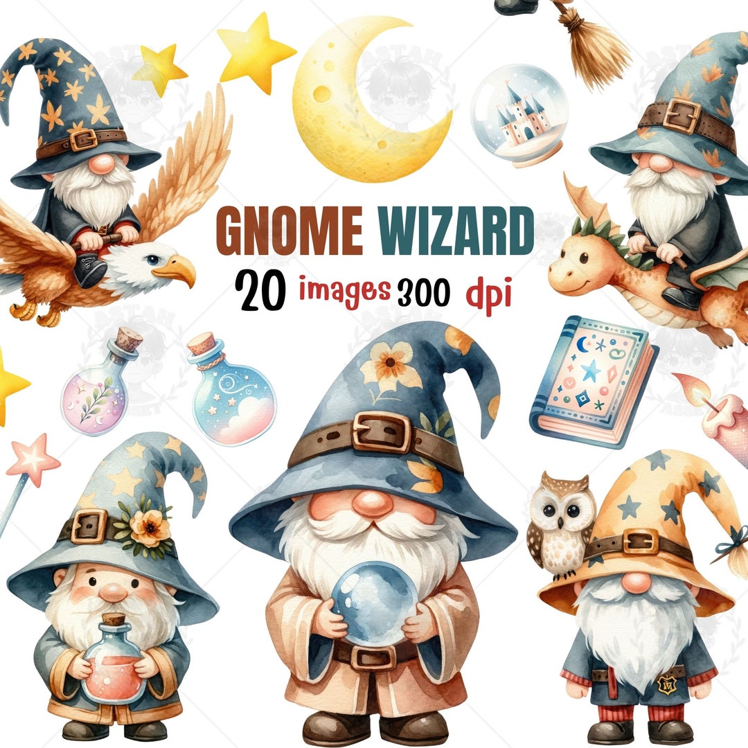 Watercolor Gnome Wizard Clipart: Magic Fantasy PNG (digital Download ...
