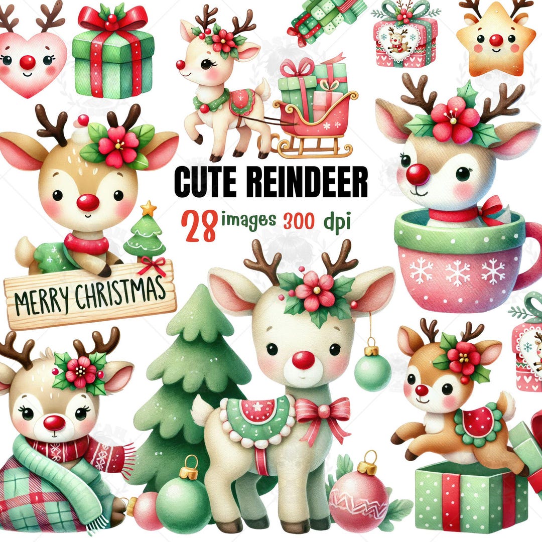 Reindeer Watercolor Clipart, Cute Reindeer Png, Christmas Reindeer ...