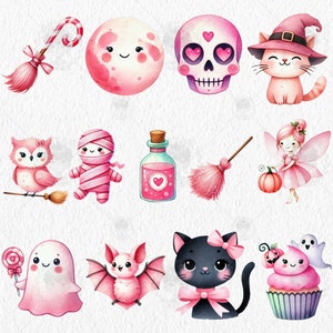 Pink Halloween Watercolor Clipart,halloween Clip Art,kids Halloween Diy ...