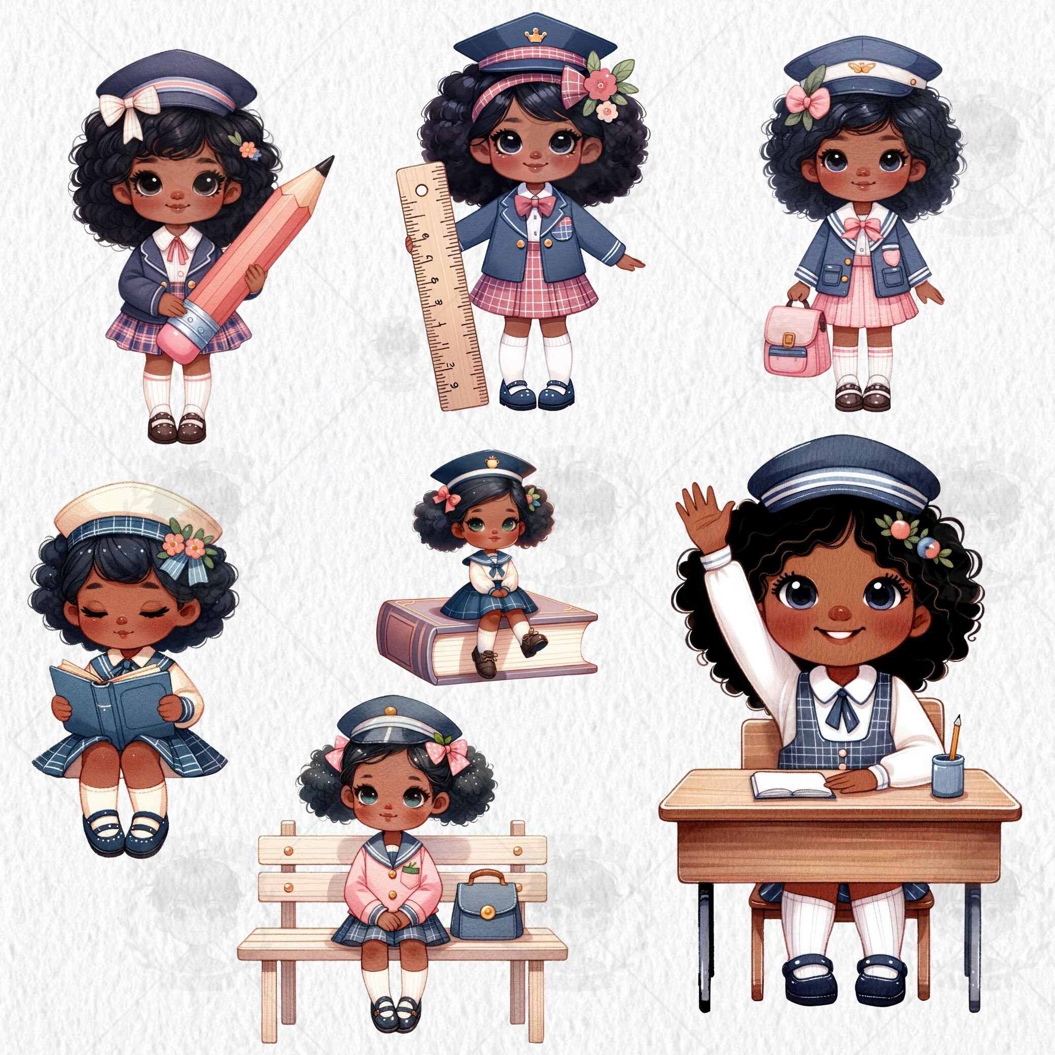 Black Girl School ,watercolor Clipart ,classroom Clipart, Back to ...