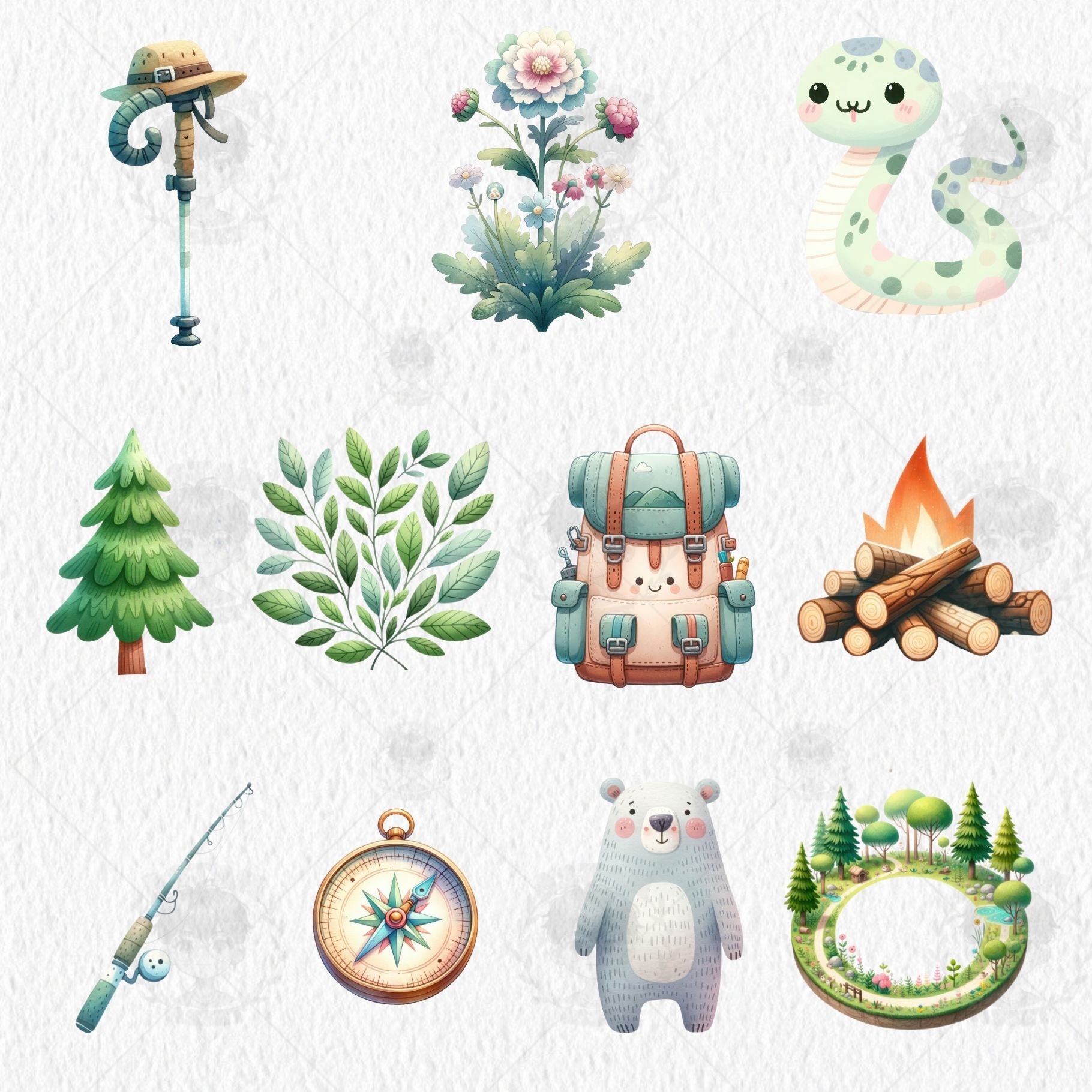 Cute Camping Water Color Clipart ,camping Forest ,hiking ,activity for ...
