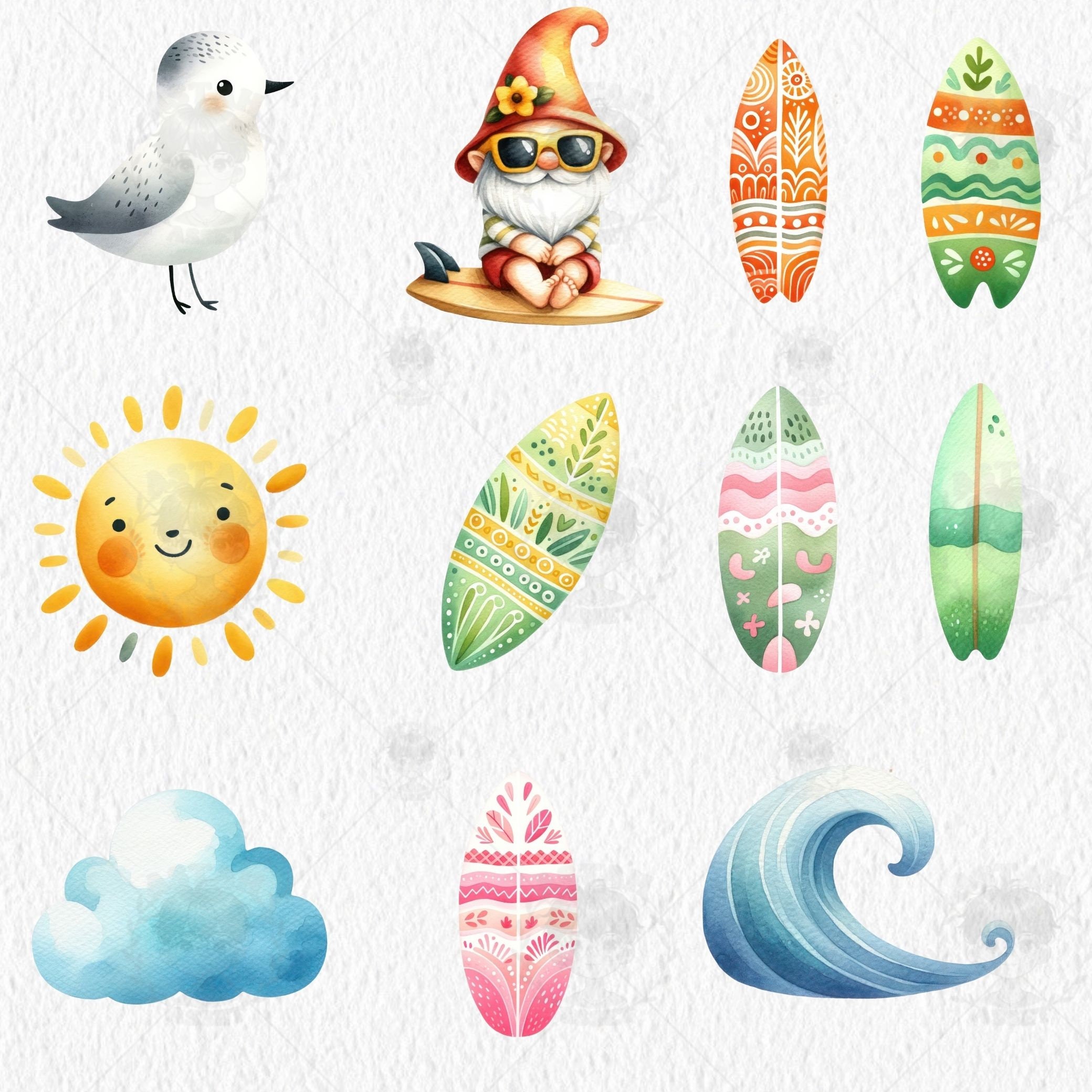 Cute Gnome Surfing ,watercolor Clipart ,sea , Gnomes Beach Sublimation ...