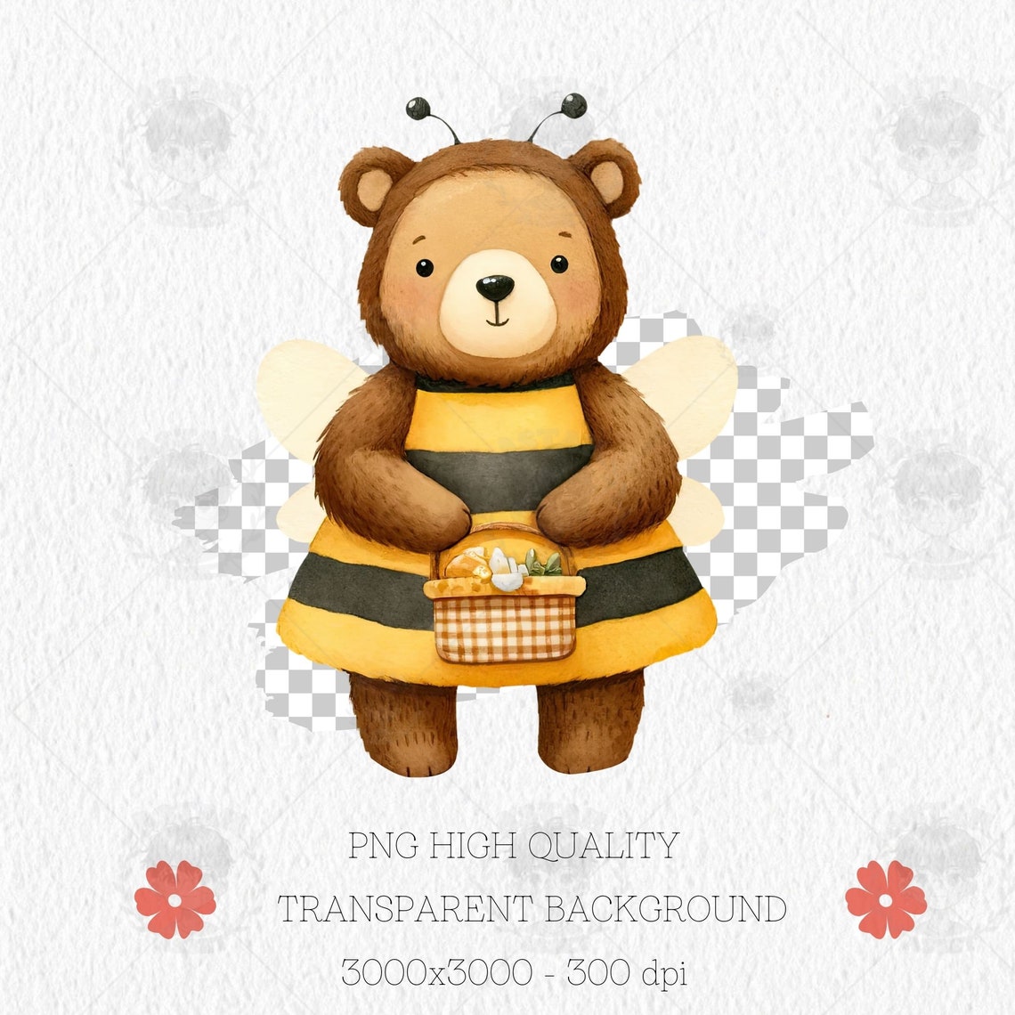 Cute Bear in Bee Costume Watercolor Clipart, Bear Baby Shower, Baby ...