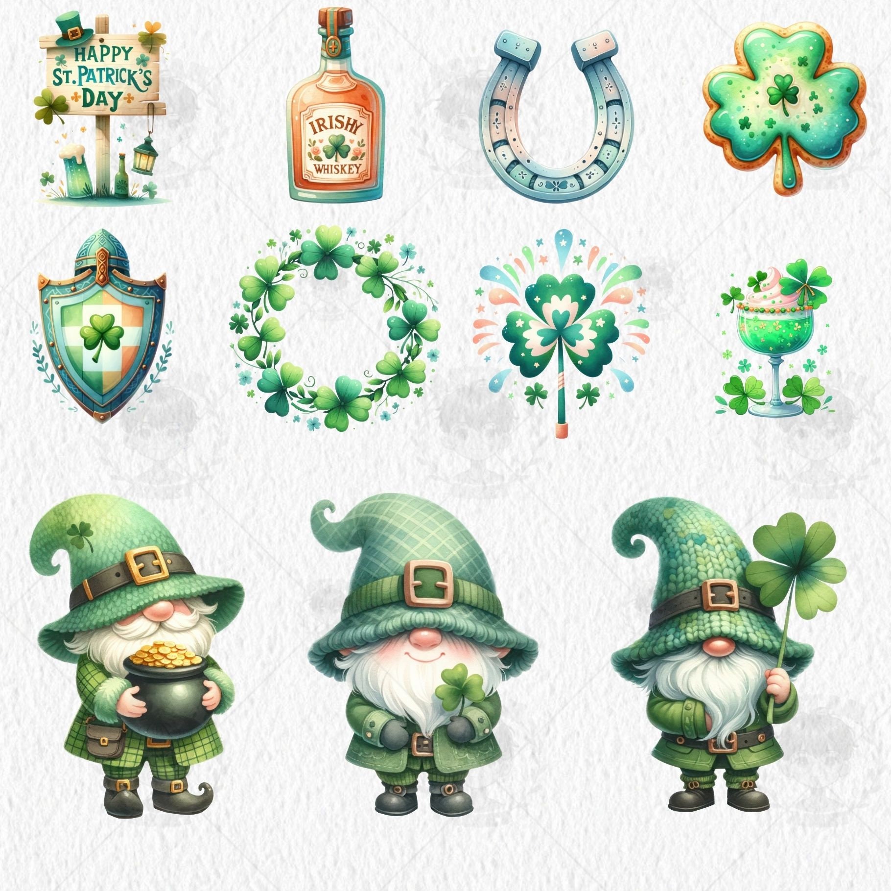 Gnomes St. Patrick's Day Clipart, Watercolor , Shamrock Clipart ...