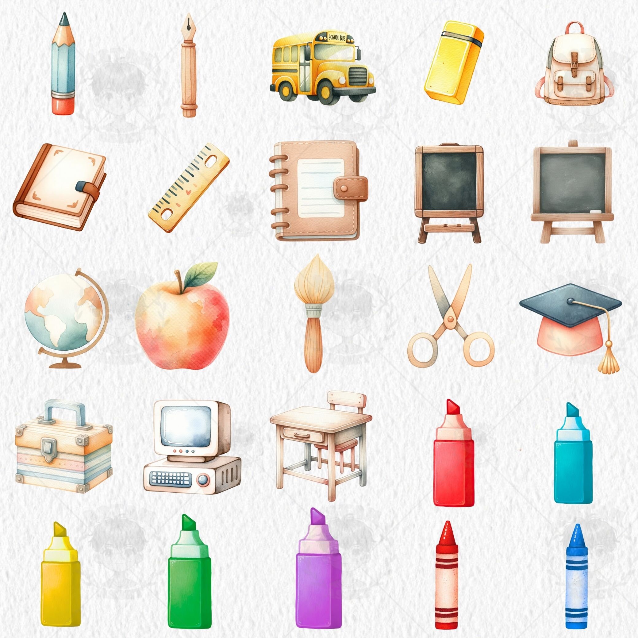 Watercolor School Clipart: Teacher & Student PNG Graphics (PDF) - Etsy