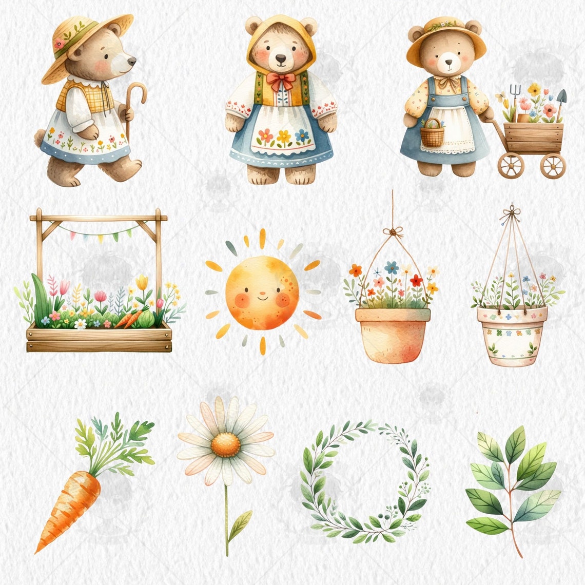 Cute Bear Watercolor,bear Garden ,animals for Kids ,gardening Clipart ...