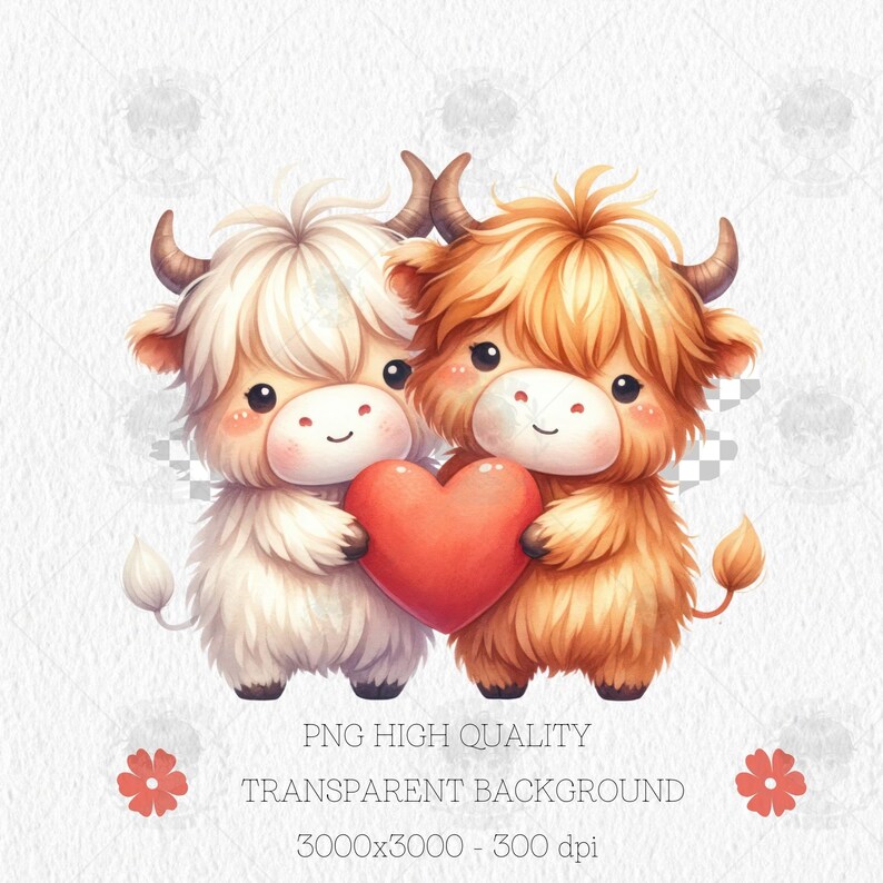 Cute Couple Highland Cows Water Color Clipart ,valentine Animals Decor ...