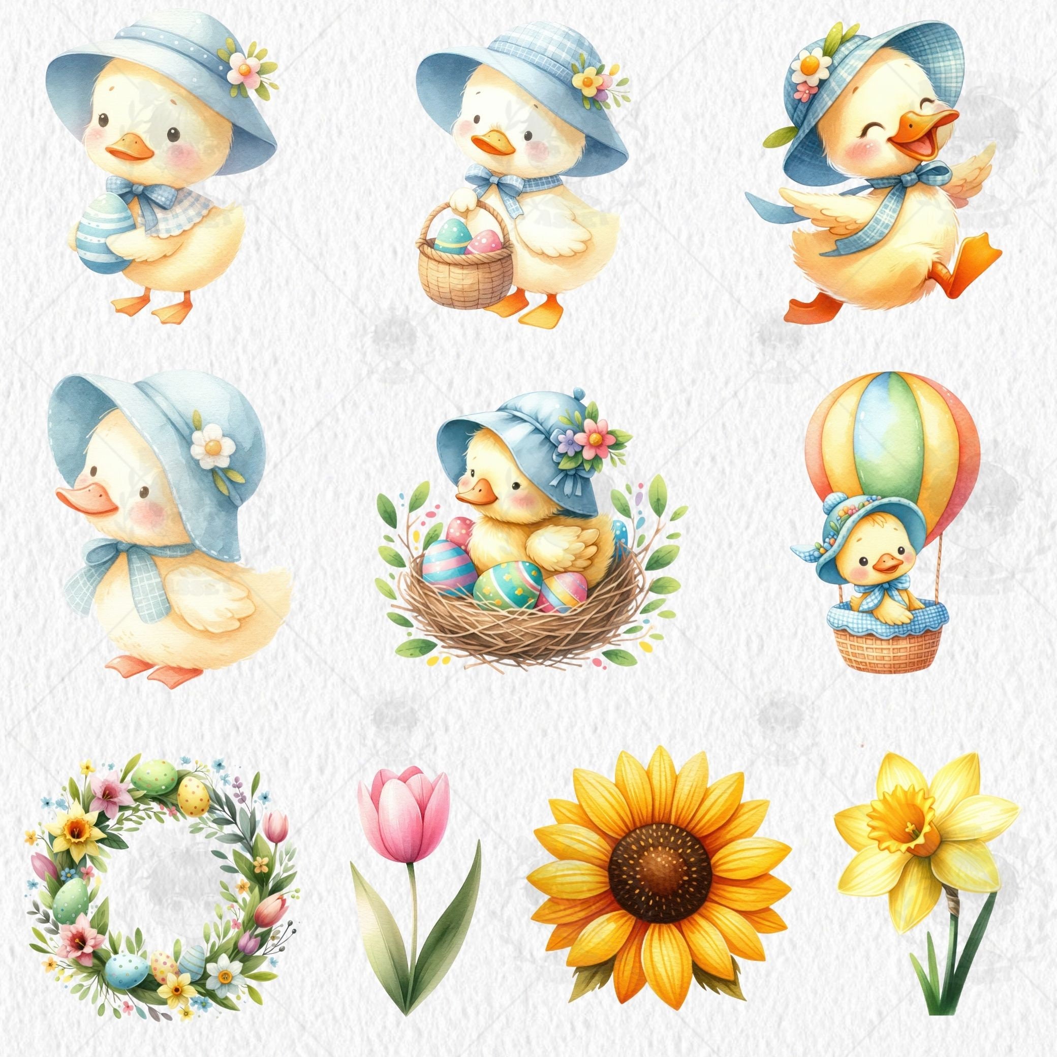 Easter Duck Watercolor Clipart , Easter Eggs, Cute Ducklings Clipart ...