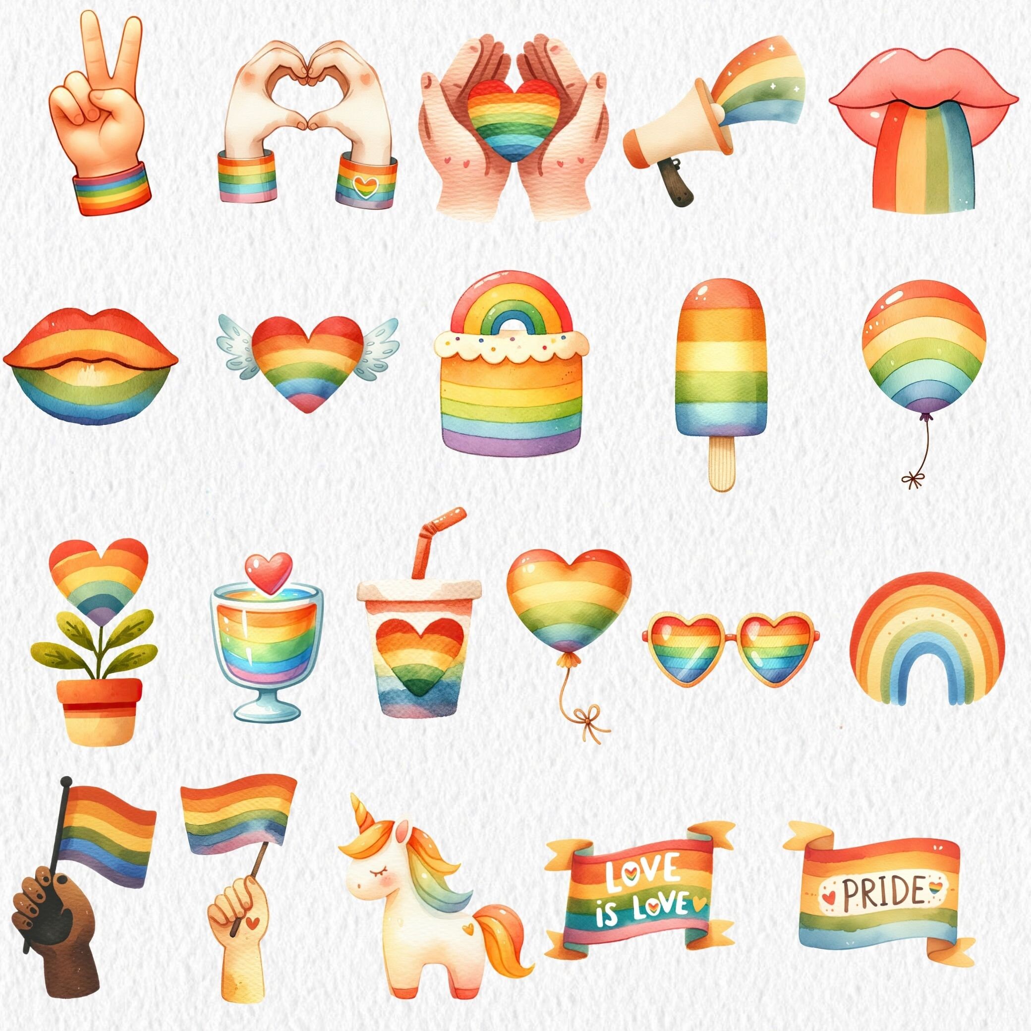 Pride Month Watercolor Clipart, Rainbow Clipart, Couple Clipart, Love ...