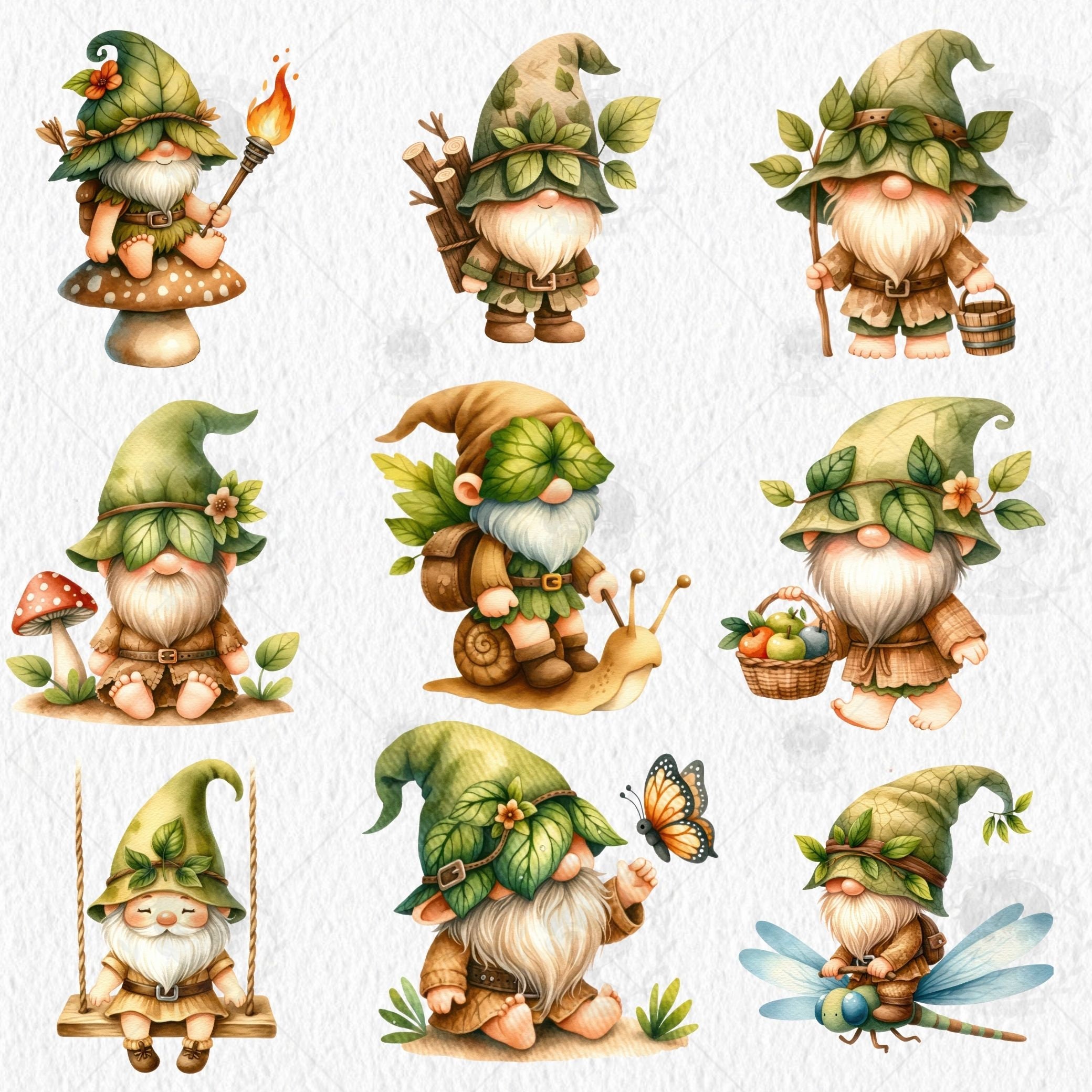 Cute Gnome Forest, Watercolor Clipart ,woodland , Gnomes Sublimation ...