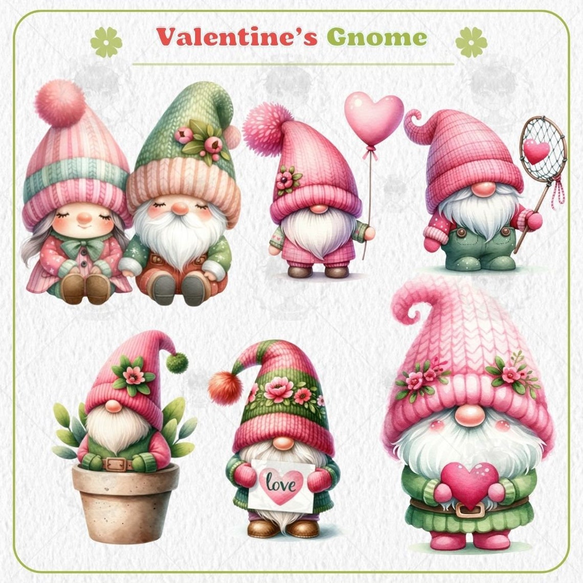 Valentines Gnomes Watercolor Clip Art, Couple Gnome in Love , Png ...