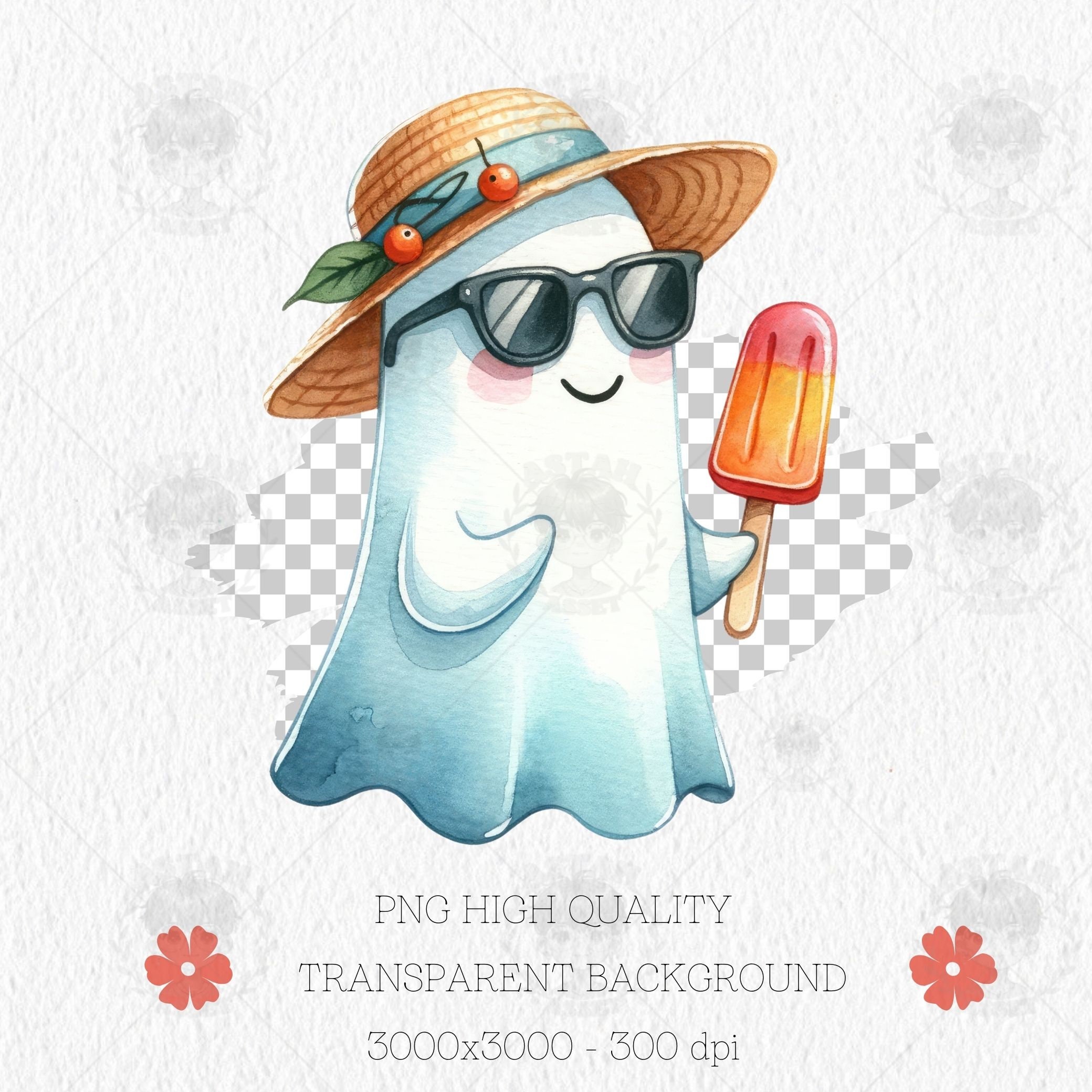 Ghost Summer Watercolor Clipart, Halloween Clipart, Cute Ghost Clipart ...
