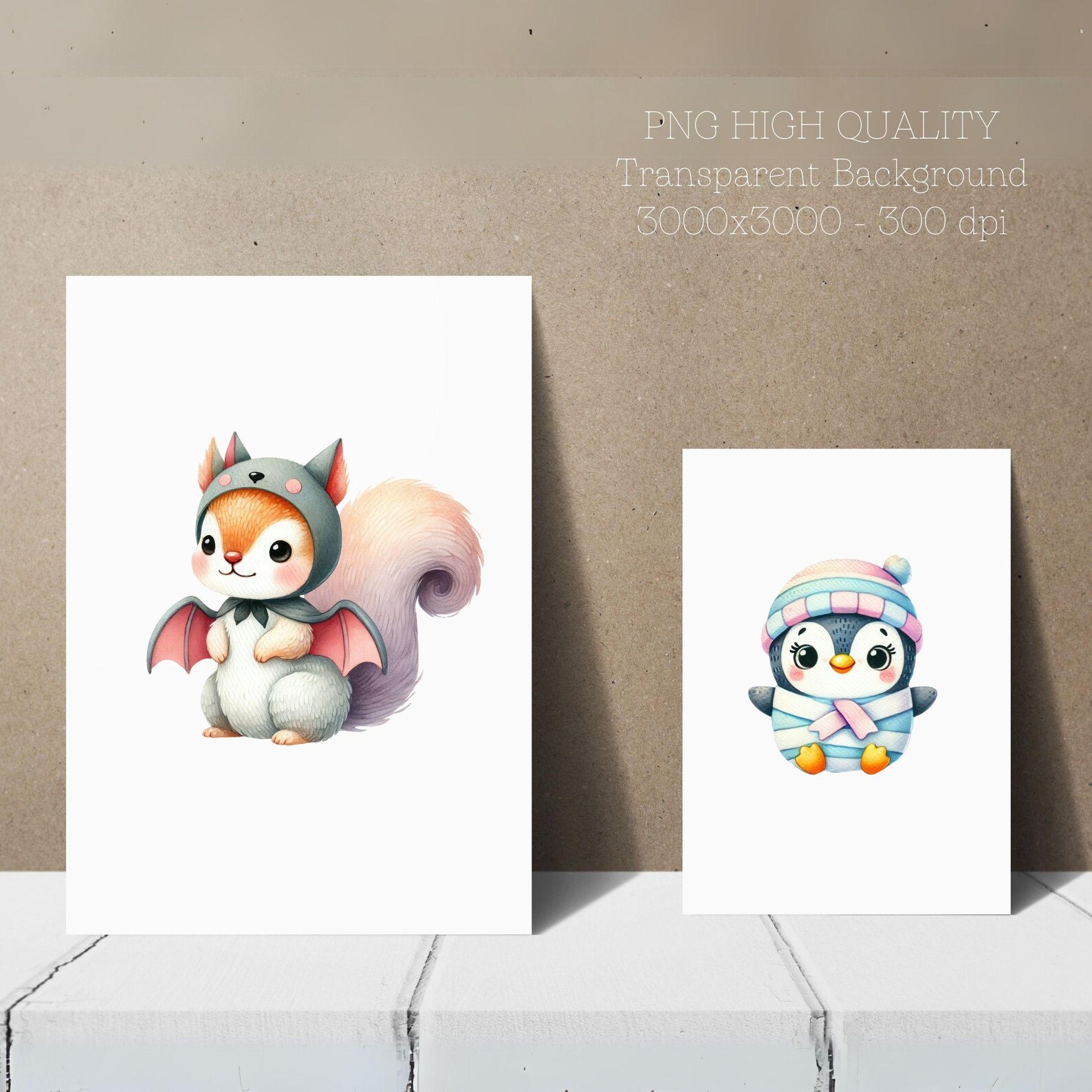Halloween Baby Animals Watercolor Clipart, Halloween PNG, Cute Animals ...