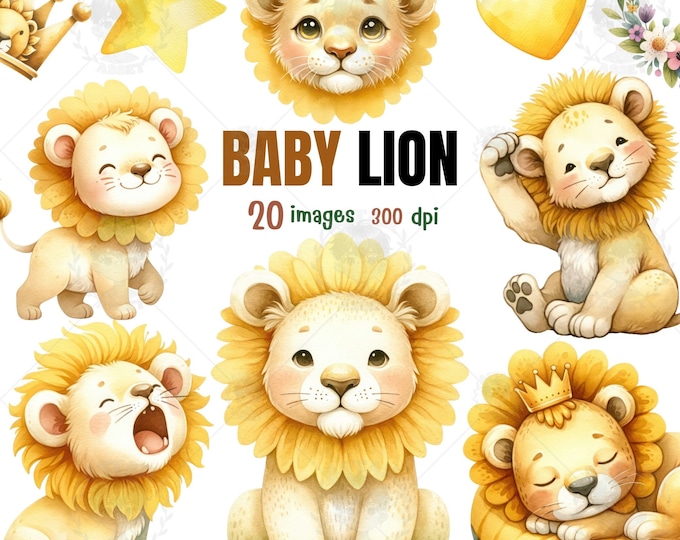Baby Lion Watercolor Clipart - Cute Safari Animal PNG for Nursery Decor ...