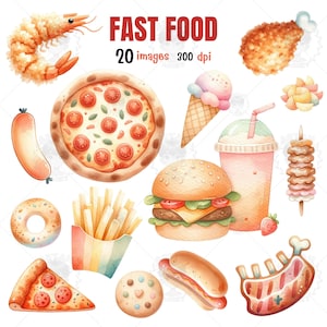 Fast Food ,watercolor Clipart ,fast Food Menu, Cute Food Clipart ,kid ...