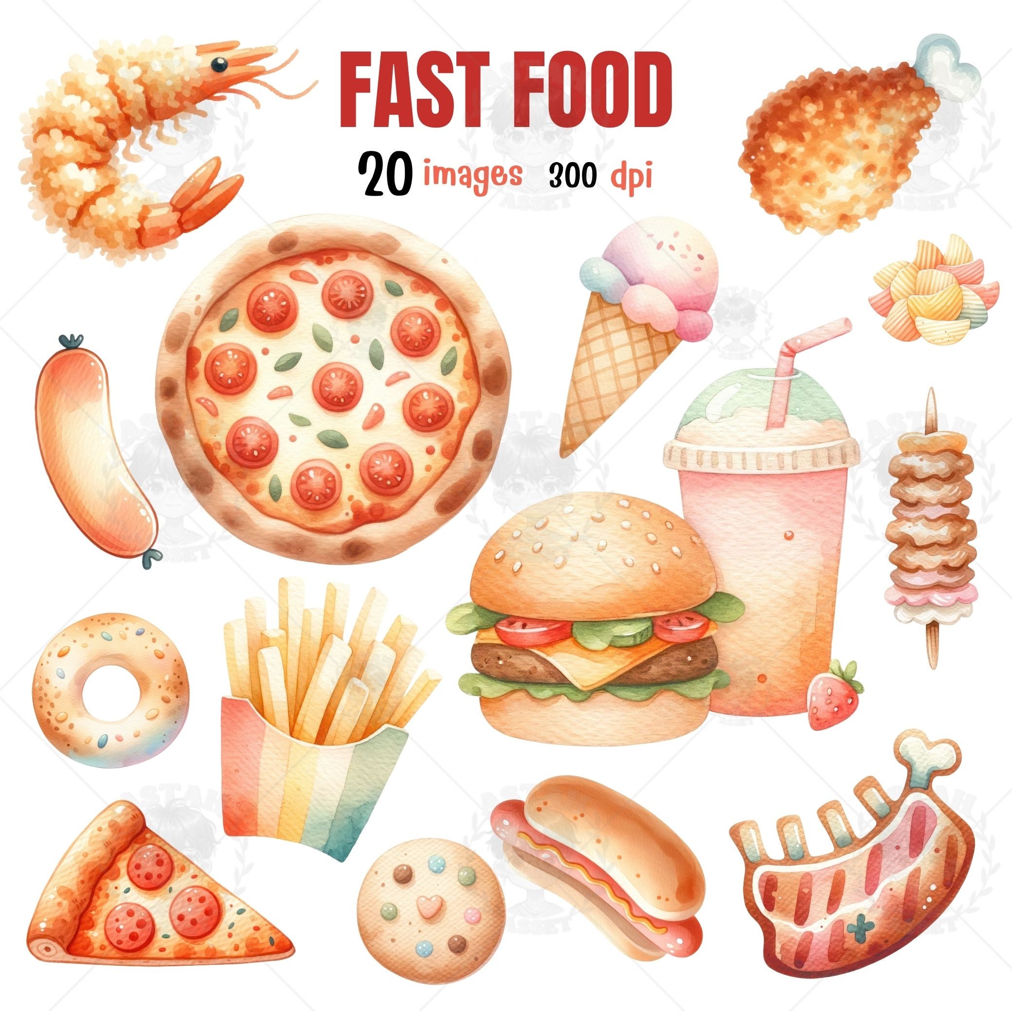 Fast Food ,watercolor Clipart ,fast Food Menu, Cute Food Clipart ,kid ...