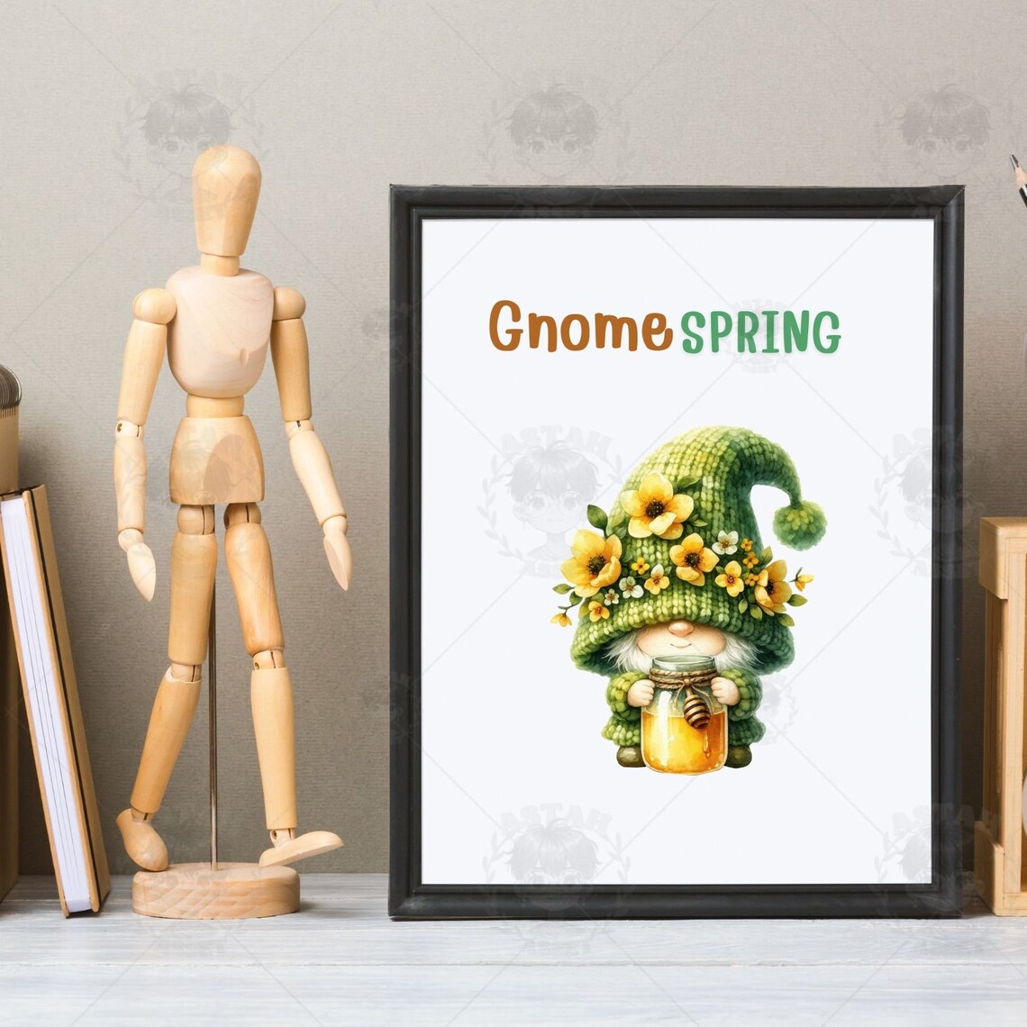 Cute Spring Gnome ,watercolor Clipart ,spring Activities,flower ,bumble ...