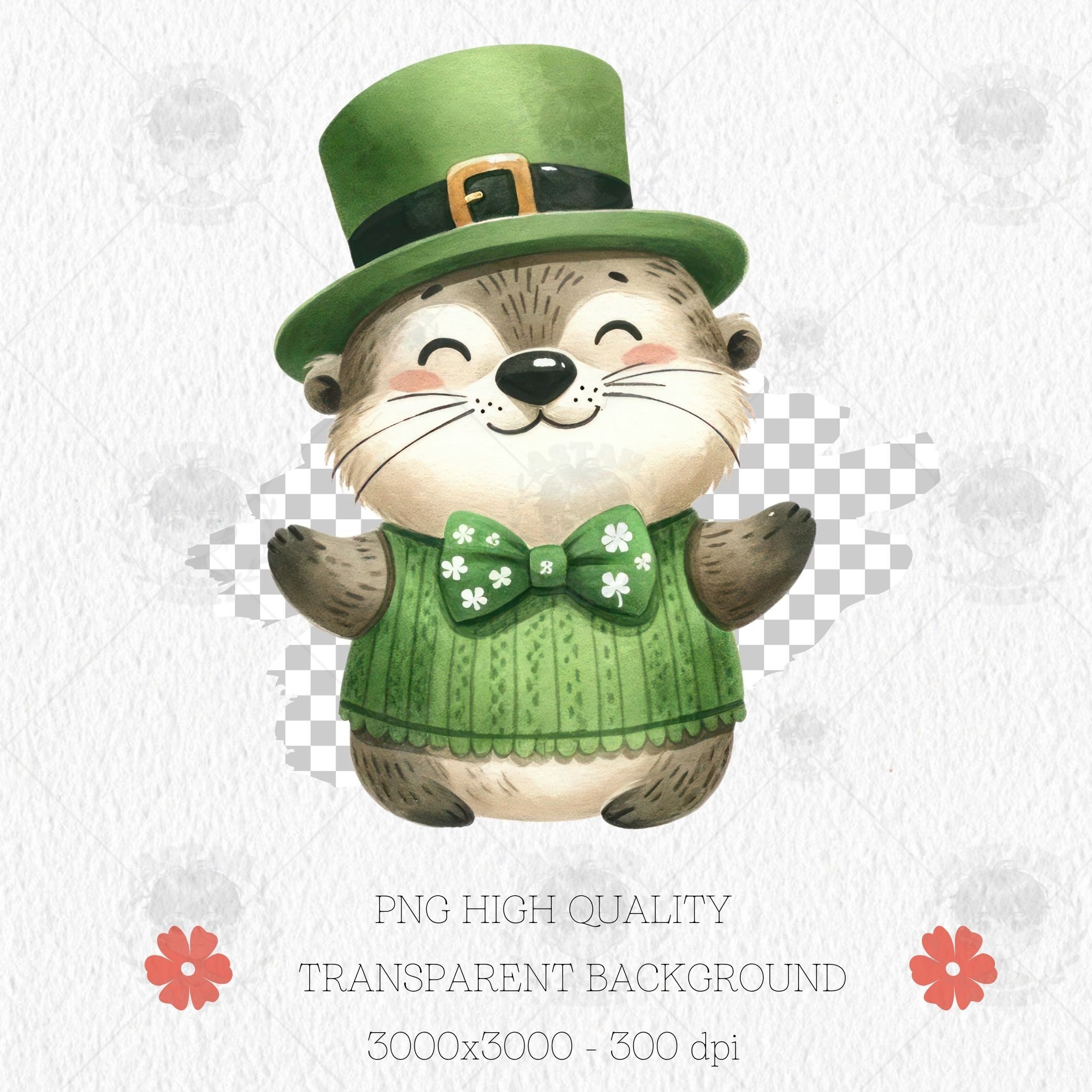 Cute Otter St. Patrick's Day Clipart, Watercolor , Shamrock Clipart ...