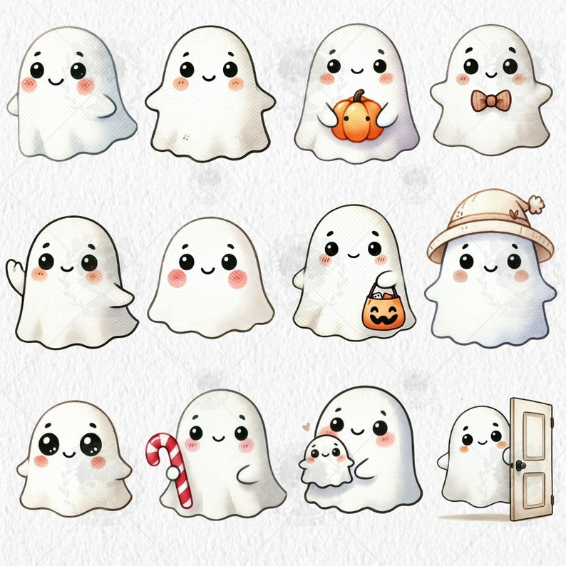 Cute Ghost Clipart, Halloween Clipart, Ghost Watercolor, Spooky Clipart ...