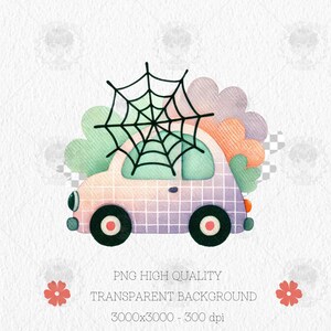 Halloween Car Decor Watercolor Clipart, Halloween PNG, Spooky Clipart ...