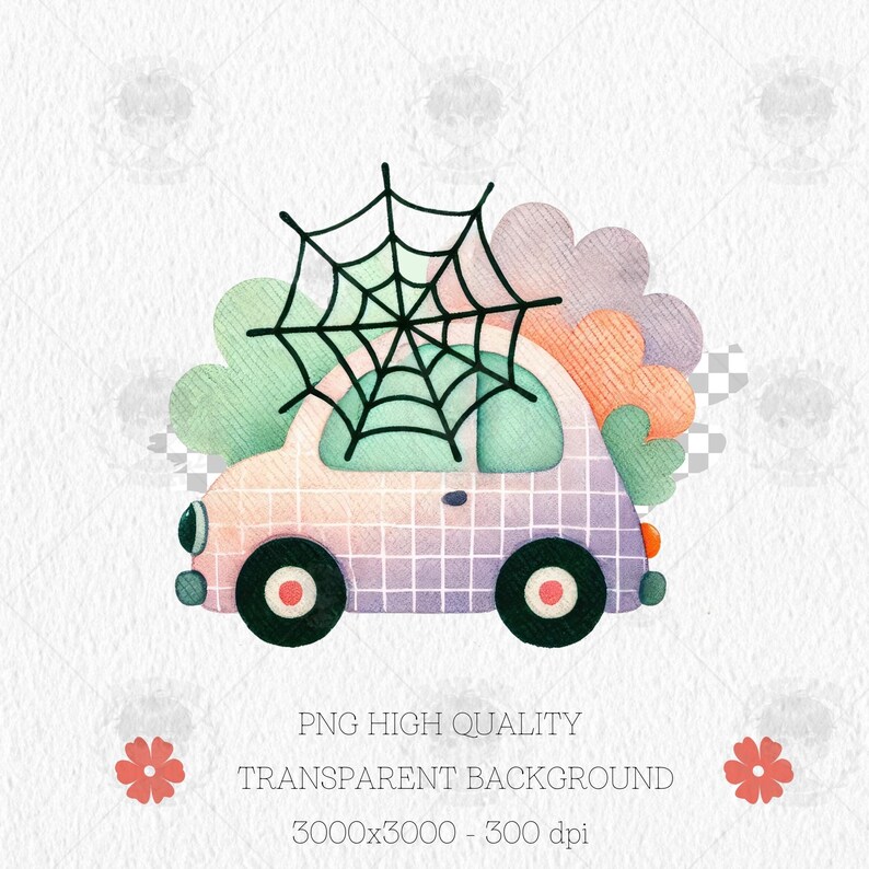 Halloween Car Watercolor Clipart: Spooky PNG Images (300 DPI) - Etsy