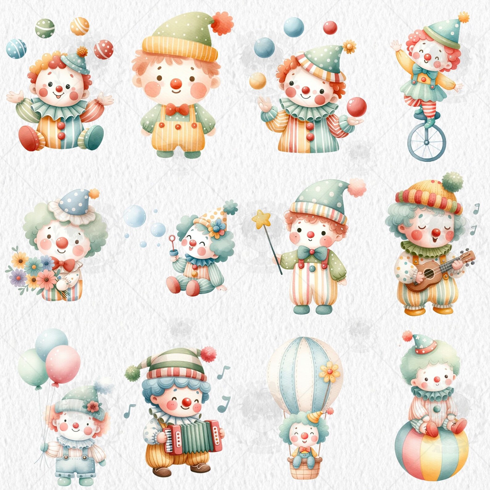 Cute Clown Watercolor Clipart, Halloween Clipart, Baby Birthday Decor ...