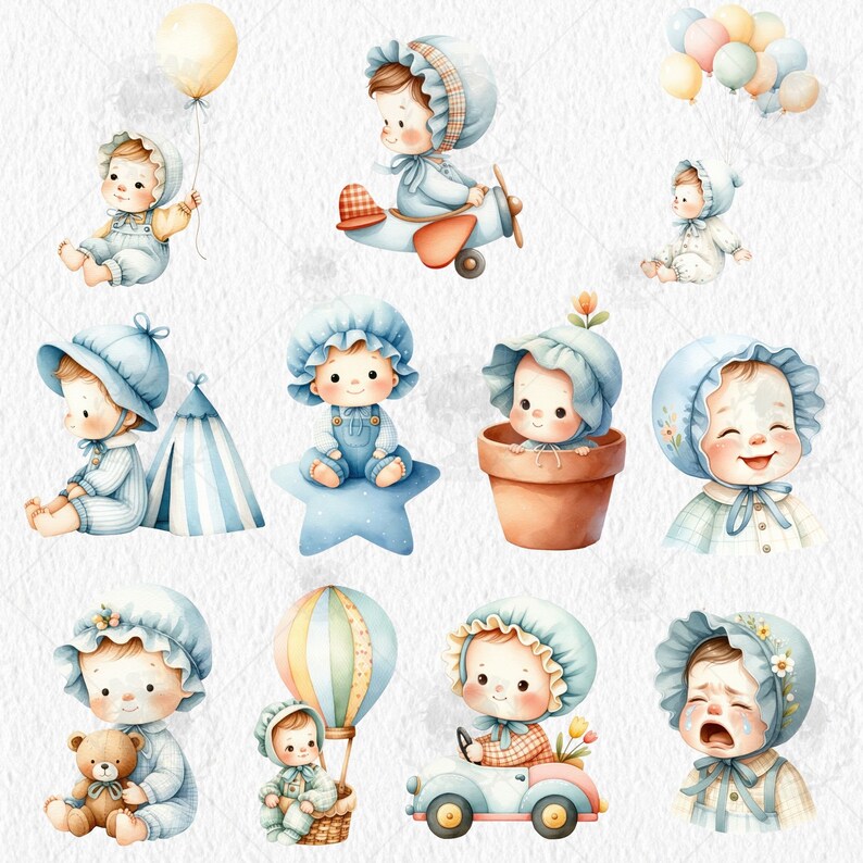 Blue Baby Boy Clipart, Boy Watercolor Clipart, Baby Boy Clipart ...
