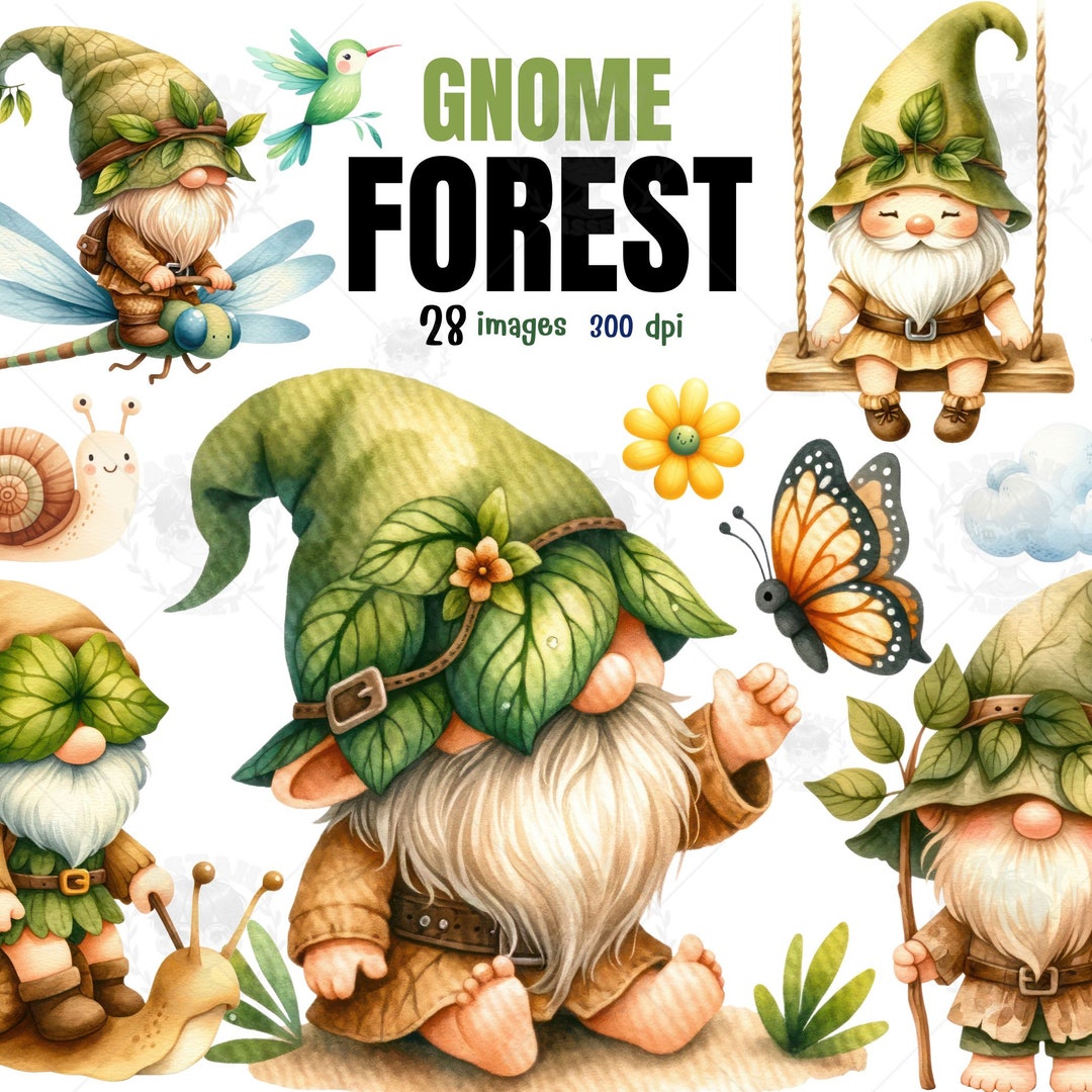 Cute Gnome Forest, Watercolor Clipart ,woodland , Gnomes Sublimation ...